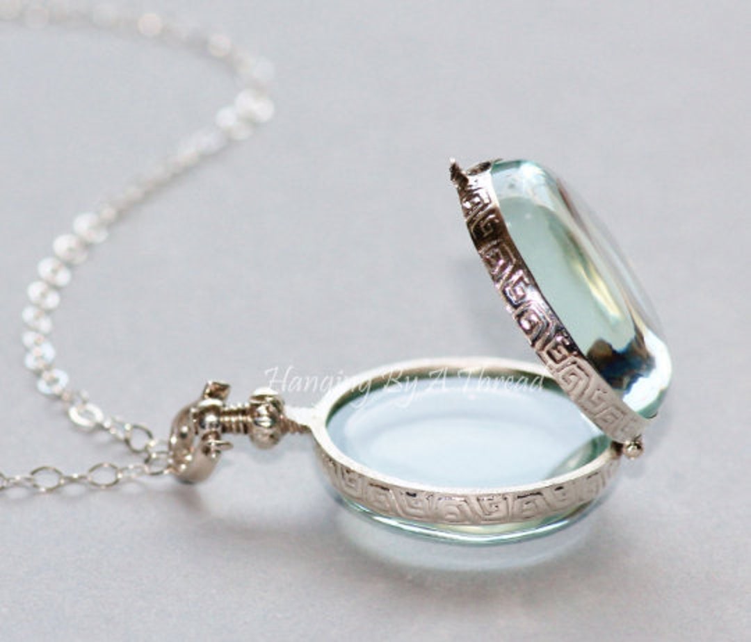SOLID Sterling Silver Round Locket,double Sided Clear Glass Locket ...