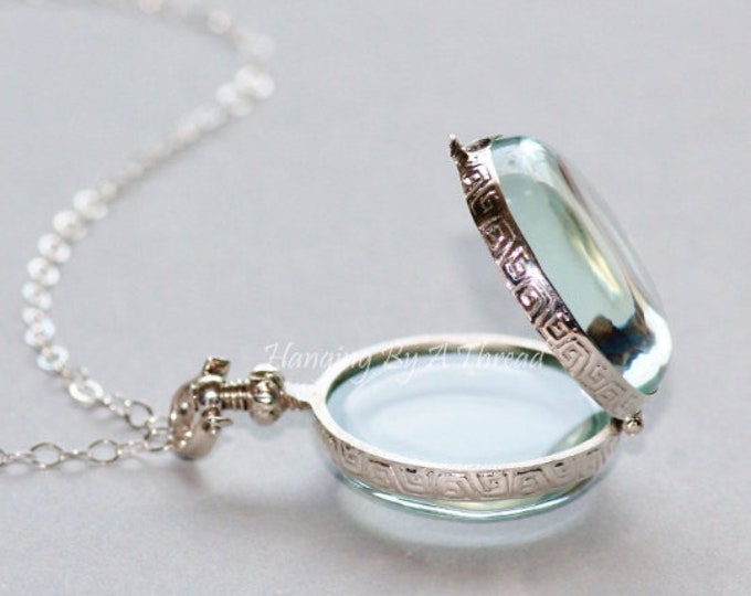 SOLID Sterling Silver Round Locket,double Sided Clear Glass Locket ...