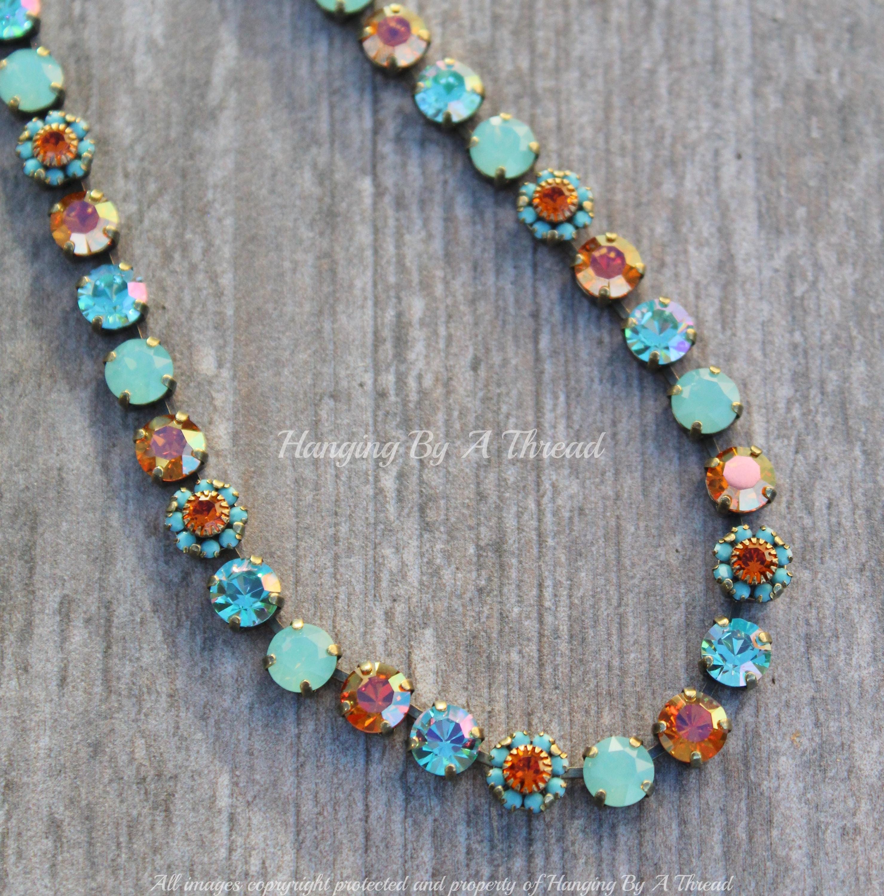 Pacific Blue Opal Turquoise & Tangerine Necklace,flower Embellished ...