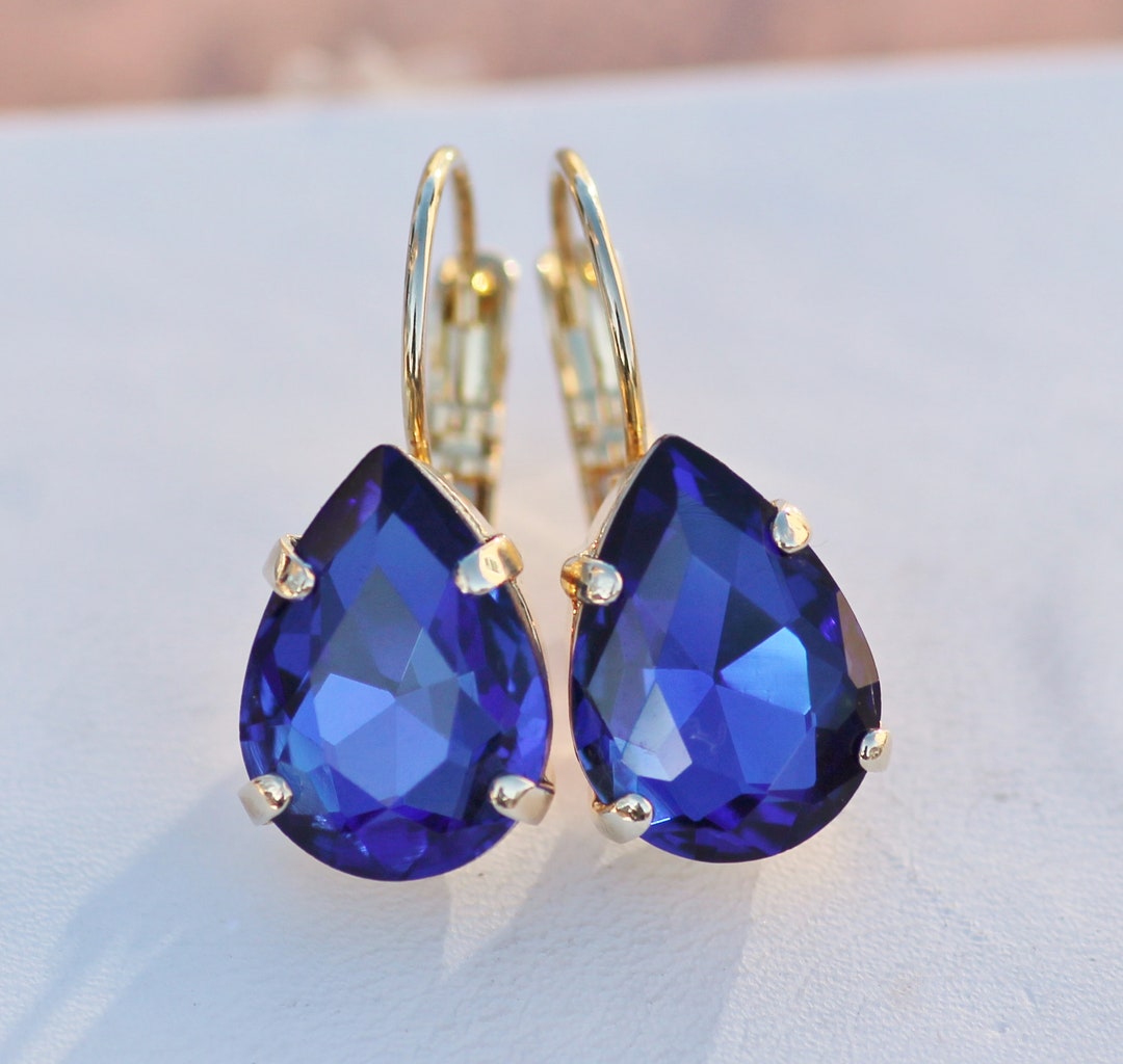 NEW Swarovski Sapphire Royal Blue Pear Teardrop Earrings,blue Lever ...