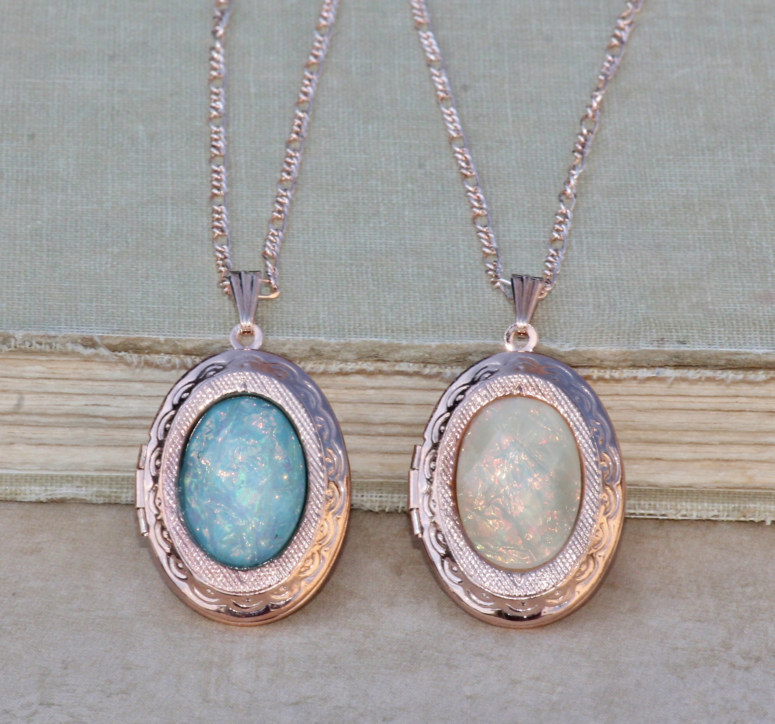 Rose Gold & Opal Locket NecklaceChoose Your ColorJeweled | Etsy