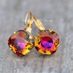 RARE Swarovski Volcano Dark Jewel Rainbow Cushion Earrings,12mm Cushion ...