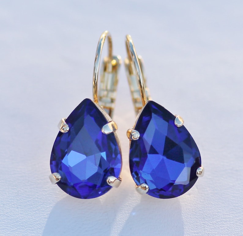 NEW Swarovski Sapphire Royal Blue Pear Teardrop Earringsblue - Etsy