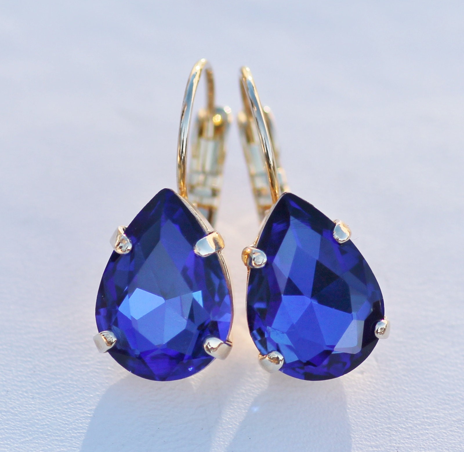 NEW Swarovski Sapphire Royal Blue Pear Teardrop Earrings,blue Lever ...