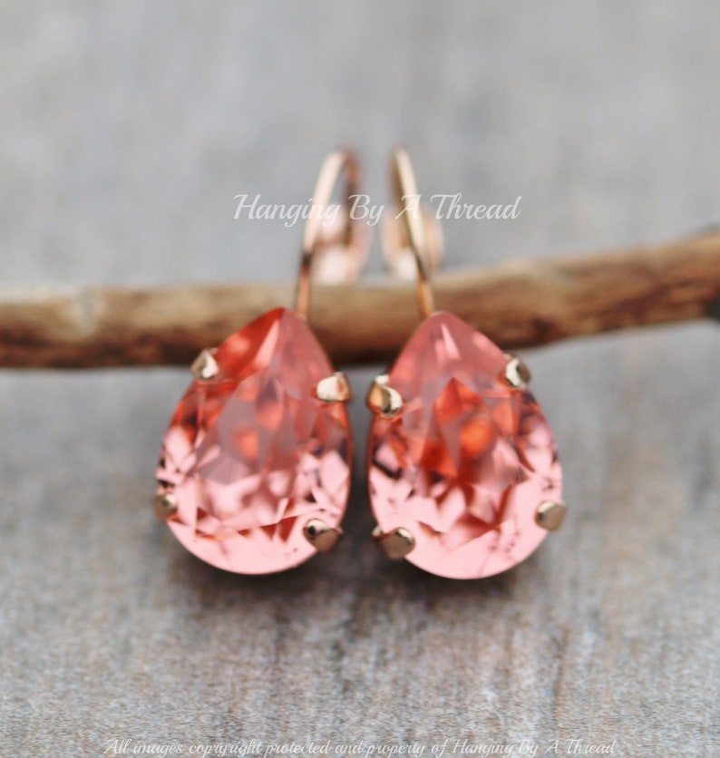 NEW COLOR Swarovski Rose Peach Pear Lever Back,teardrop Crystal Drop ...