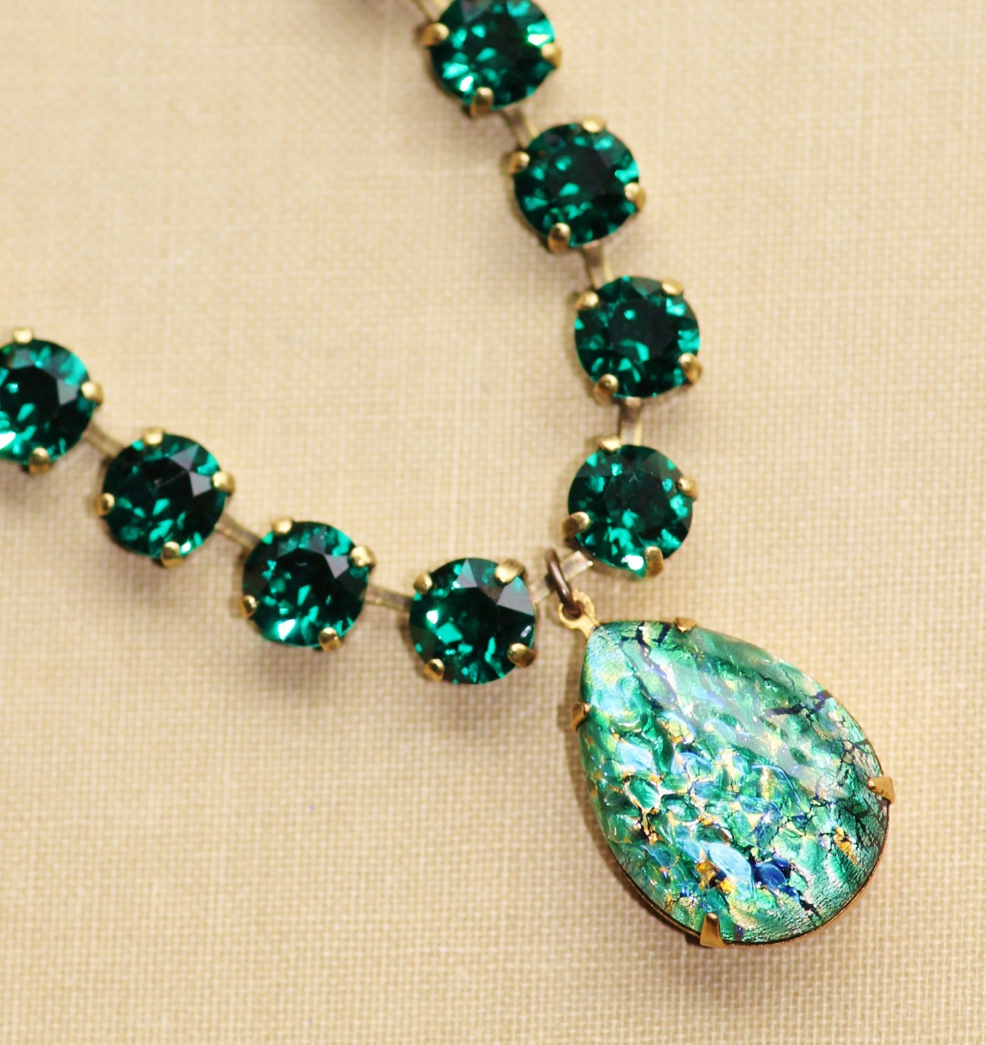 Vintage Emerald Opal Necklace,rare Emerald Green Fire Opal,swarovski ...