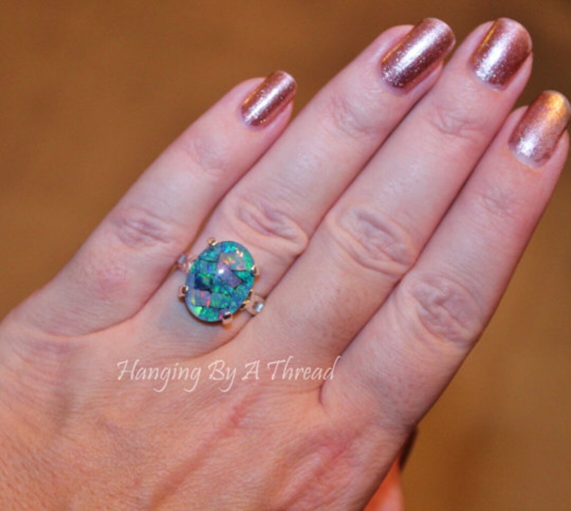 GENUINE Australian Opal Ringmosaic Opal Ringsterling - Etsy UK