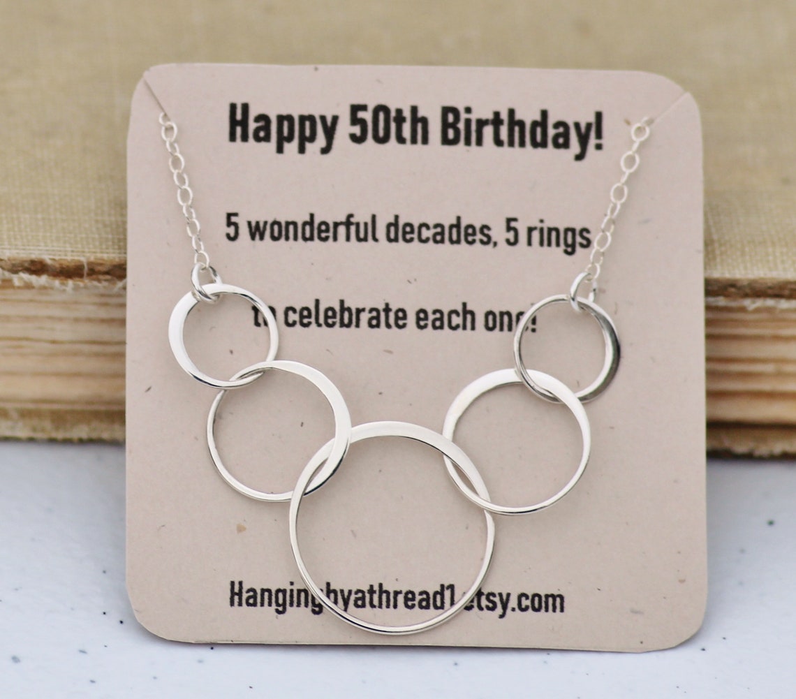 5 Interlocking Rings Necklace,14k Gold Vermeil 50th Birthday Necklace ...