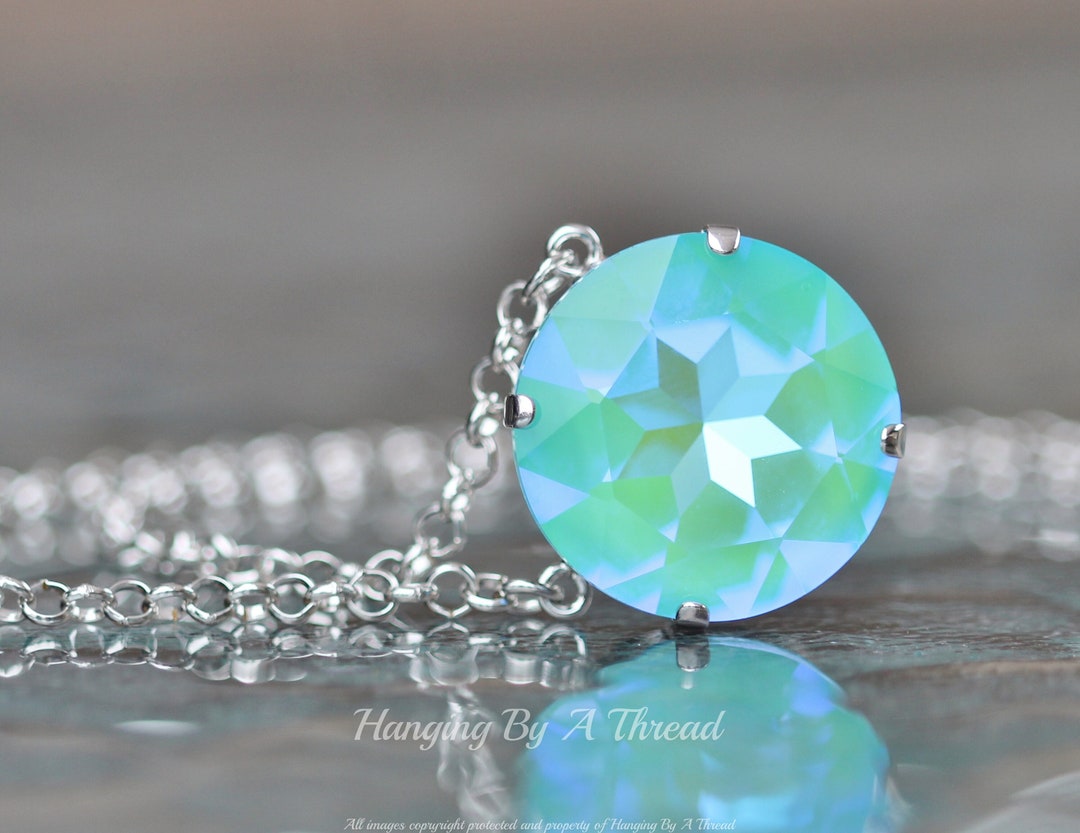 NEW COLOR Ultra Turquoise Shimmer Crystal Pendant Necklace,27mm Round ...