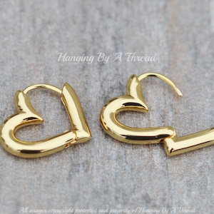 STRONGER Gold Heart Hoop Earrings,small Gold One Touch Hoops,heart ...