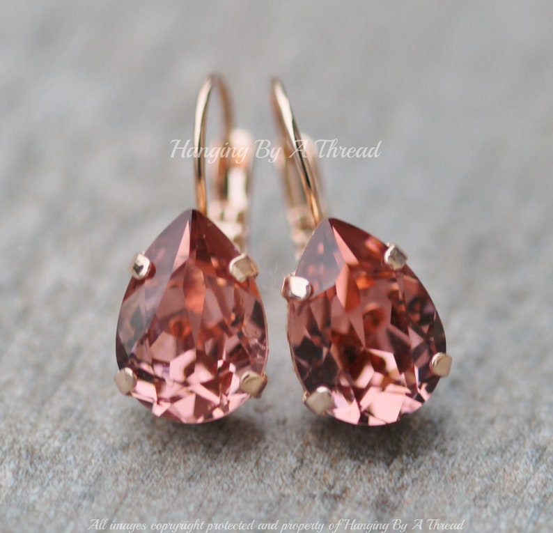 NEW COLOR Swarovski Blush Rose Pear Lever Back,teardrop Crystal Drop ...