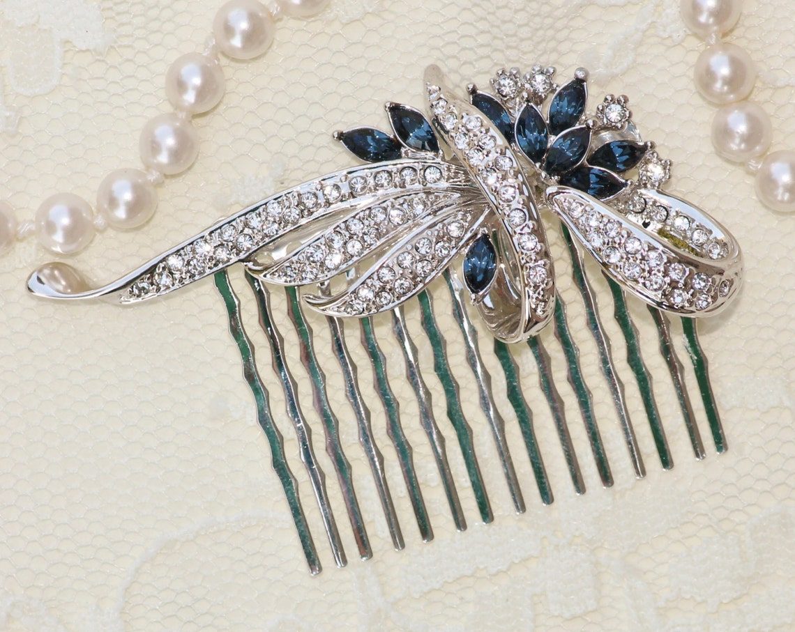 Navy Blue Pave Rhinestone Hair Comb,sapphire Blue Rhinestone,clear ...