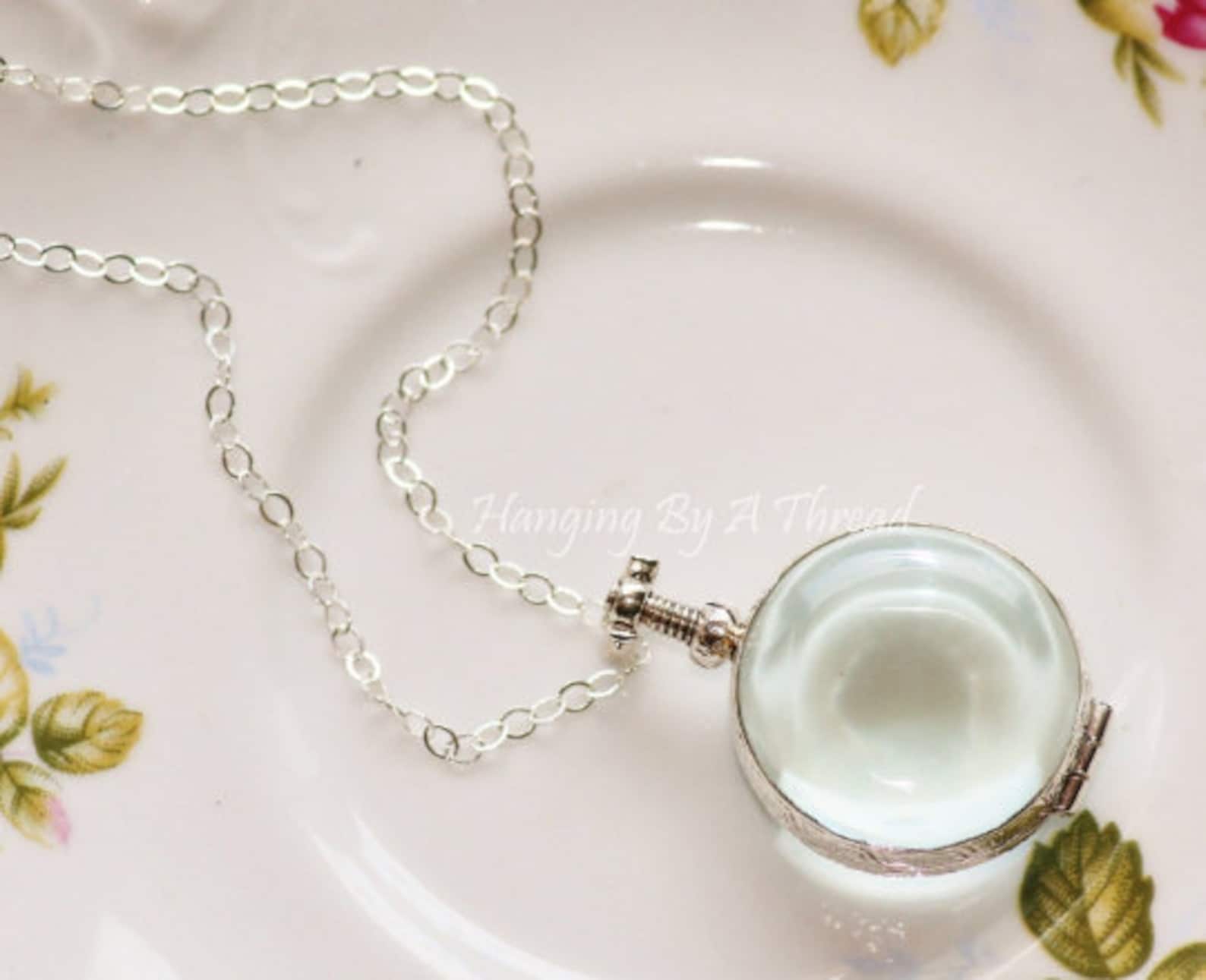 SOLID Sterling Silver Round Locket,double Sided Clear Glass Locket ...