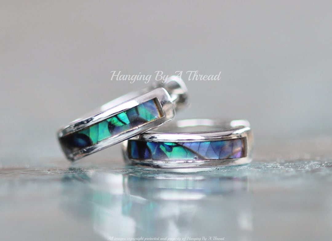 NEW COLOR Tiny Black Shell Inlay Hoop Earrings,silver Black Huggie Hoop ...