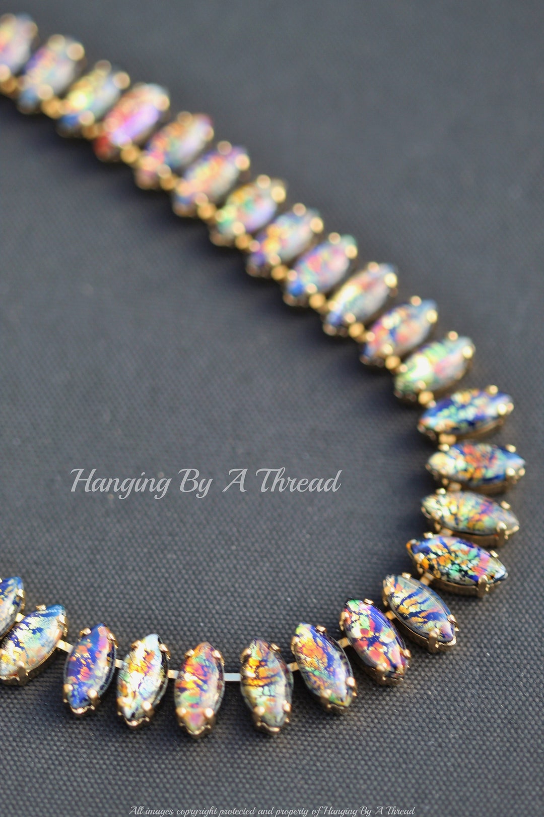 LIMITED Black Fire Opal Necklace,marquise Tennis Necklace,black Glass ...
