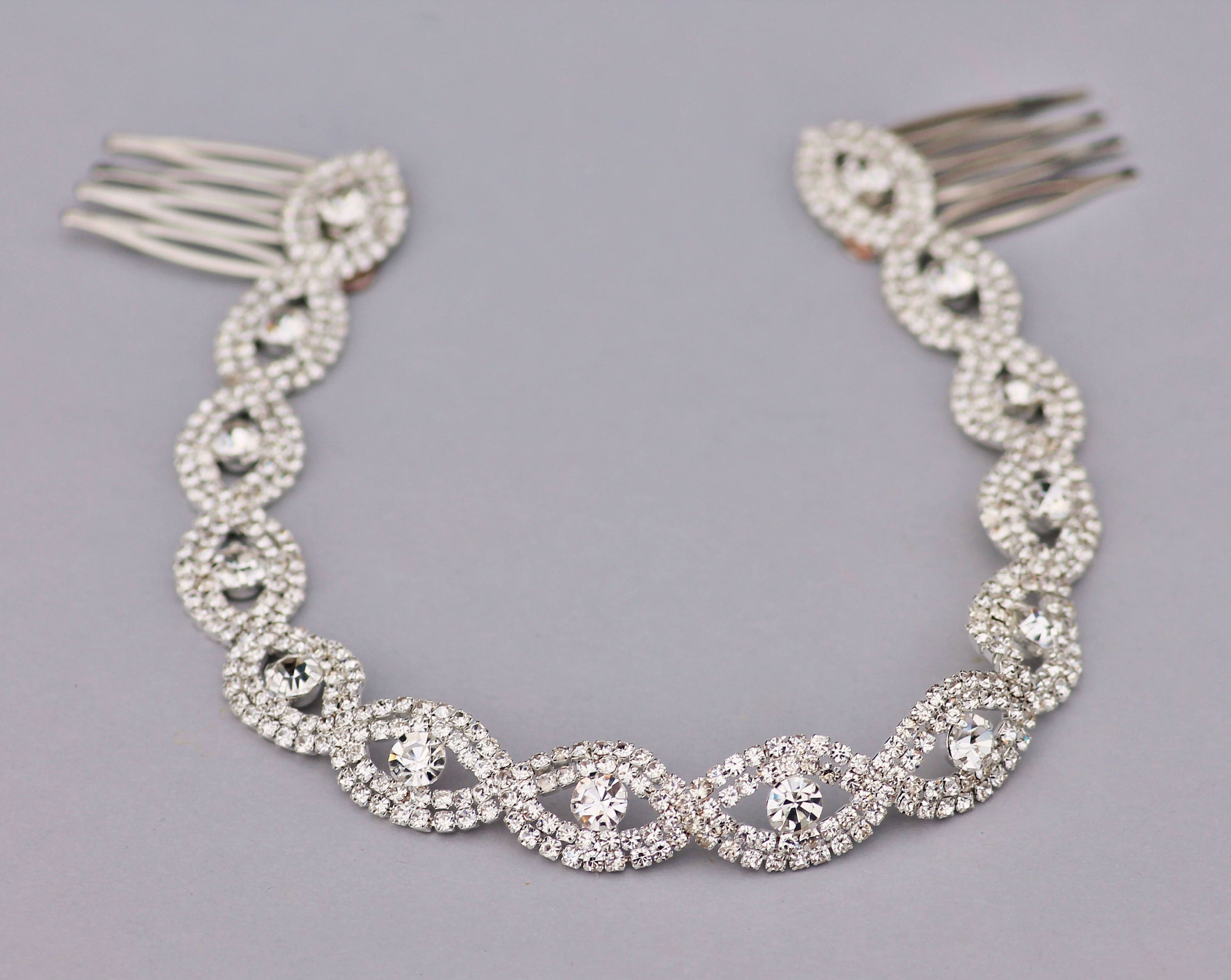 GORGEOUS Silver Crystal Rhinestone Hair Chain,bridal Back Headpiece ...