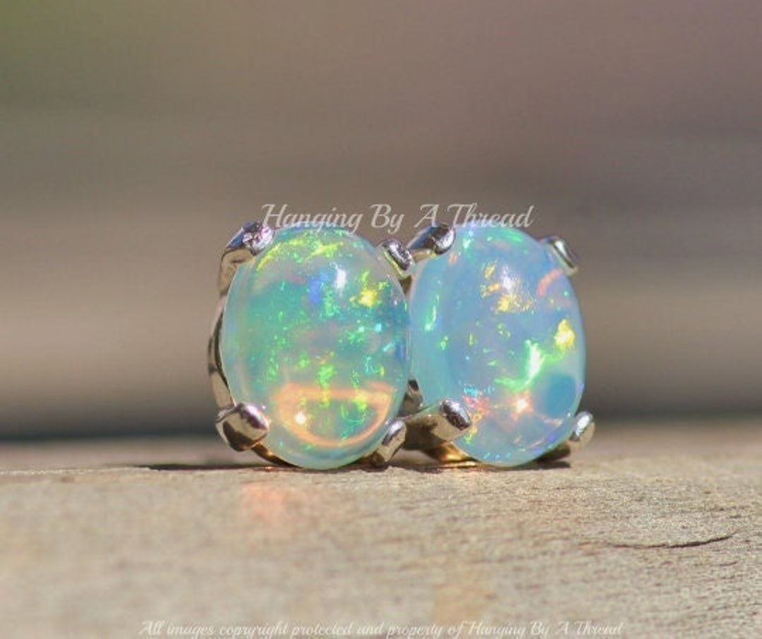 GORGEOUS Small Welo Opal Oval Stud Earrings,genuine Ethiopian Opal ...
