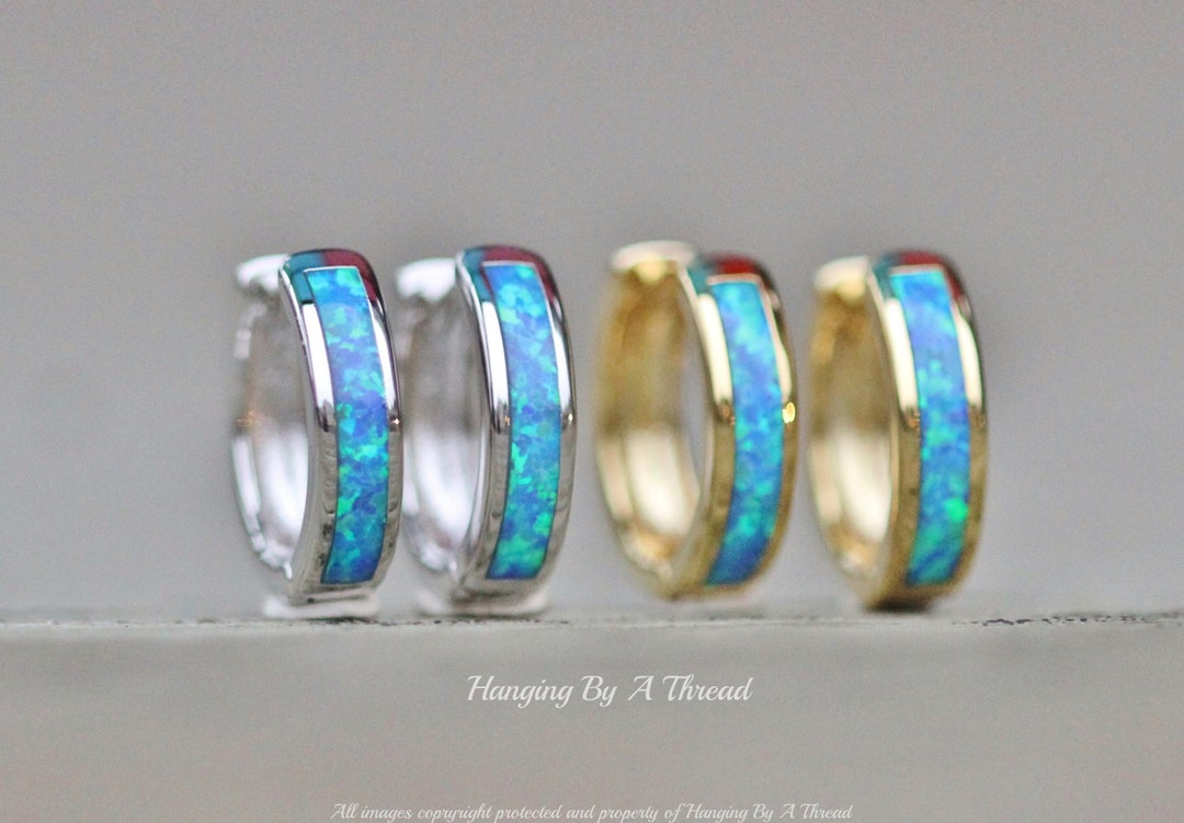 Sky Blue Opal Hoop Earrings,gold or Silver Huggie Hoop,blue Lab Created ...