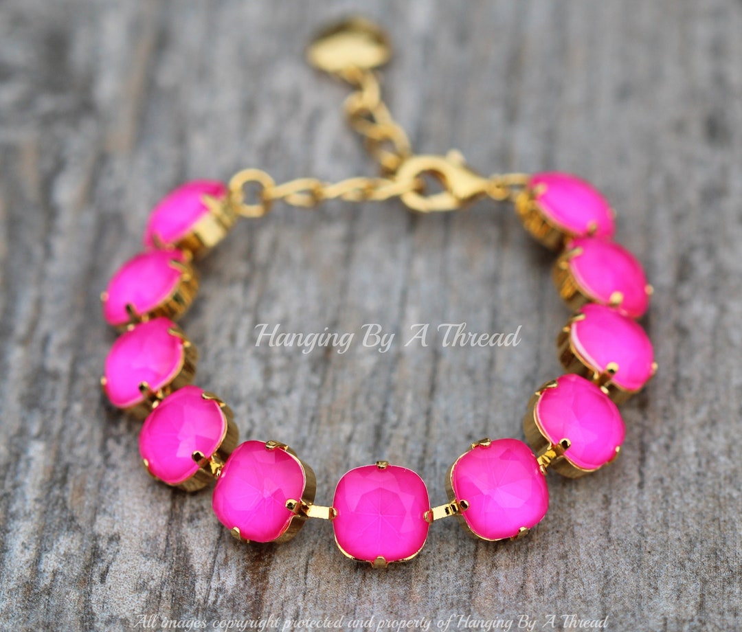 LIMITED Electric Neon Pink Cushion Bracelet,square Crystal Rhinestone ...