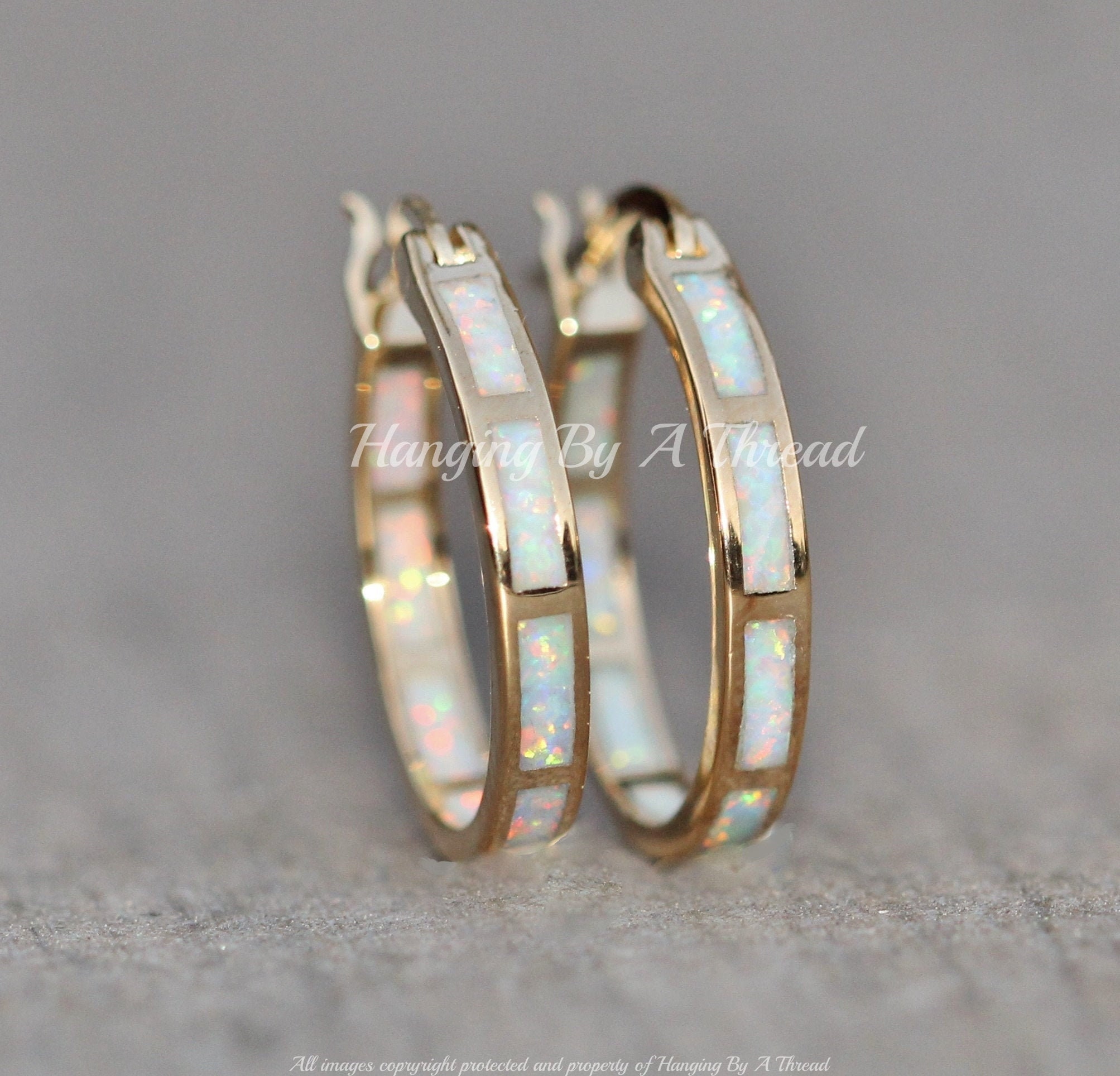 LIMITED STOCK White Opal Hoop Earrings,lab Created Opal Endless Hoop ...