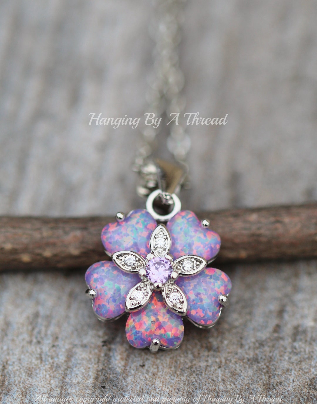 NEW Purple Opal Flower Pendant Necklace,silver Purple Lab Created Opal ...
