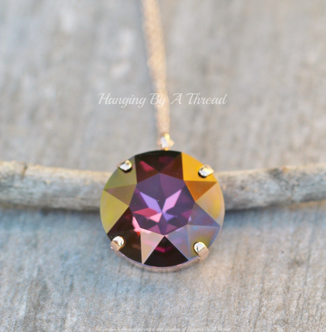 LAST 1 Large Lilac Shadow Crystal Pendant,27mm Round Pendant,lavender ...