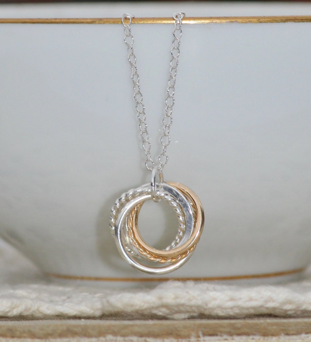Unity Interlocking Rings Pendant Necklace,14k Gold & Sterling Mixed ...
