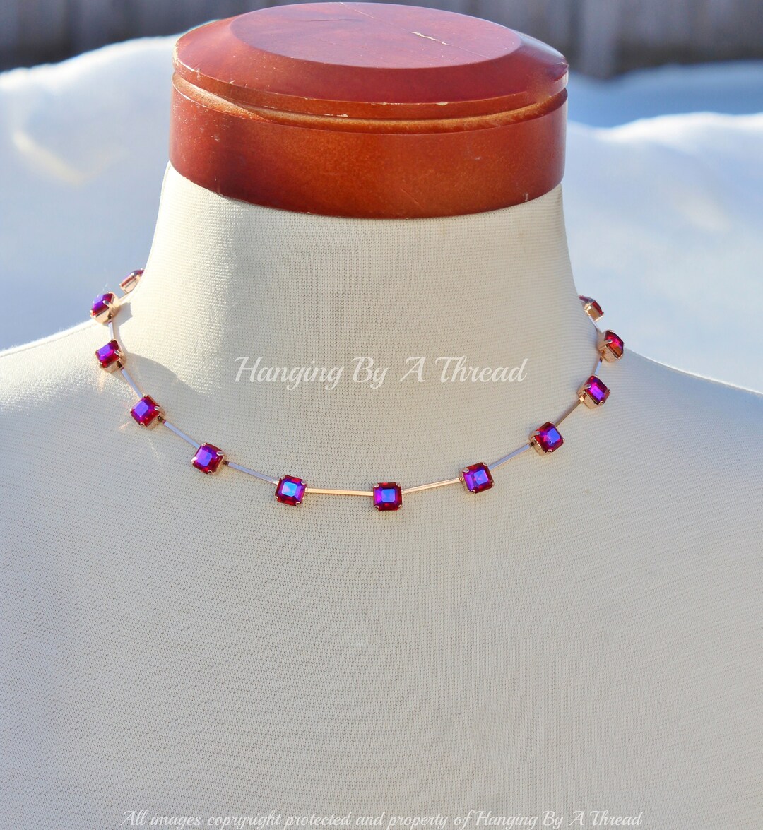 Siam Glacier Blue Imperial Necklace,rose Gold Square Crystal Tennis ...