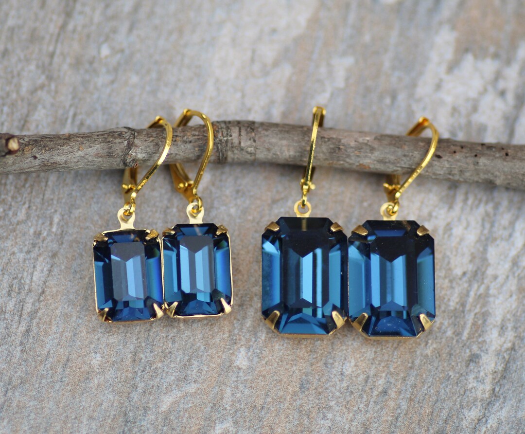 CHOOSE Size Navy Blue Octagon Crystal Earrings,rhinestone,montana ...