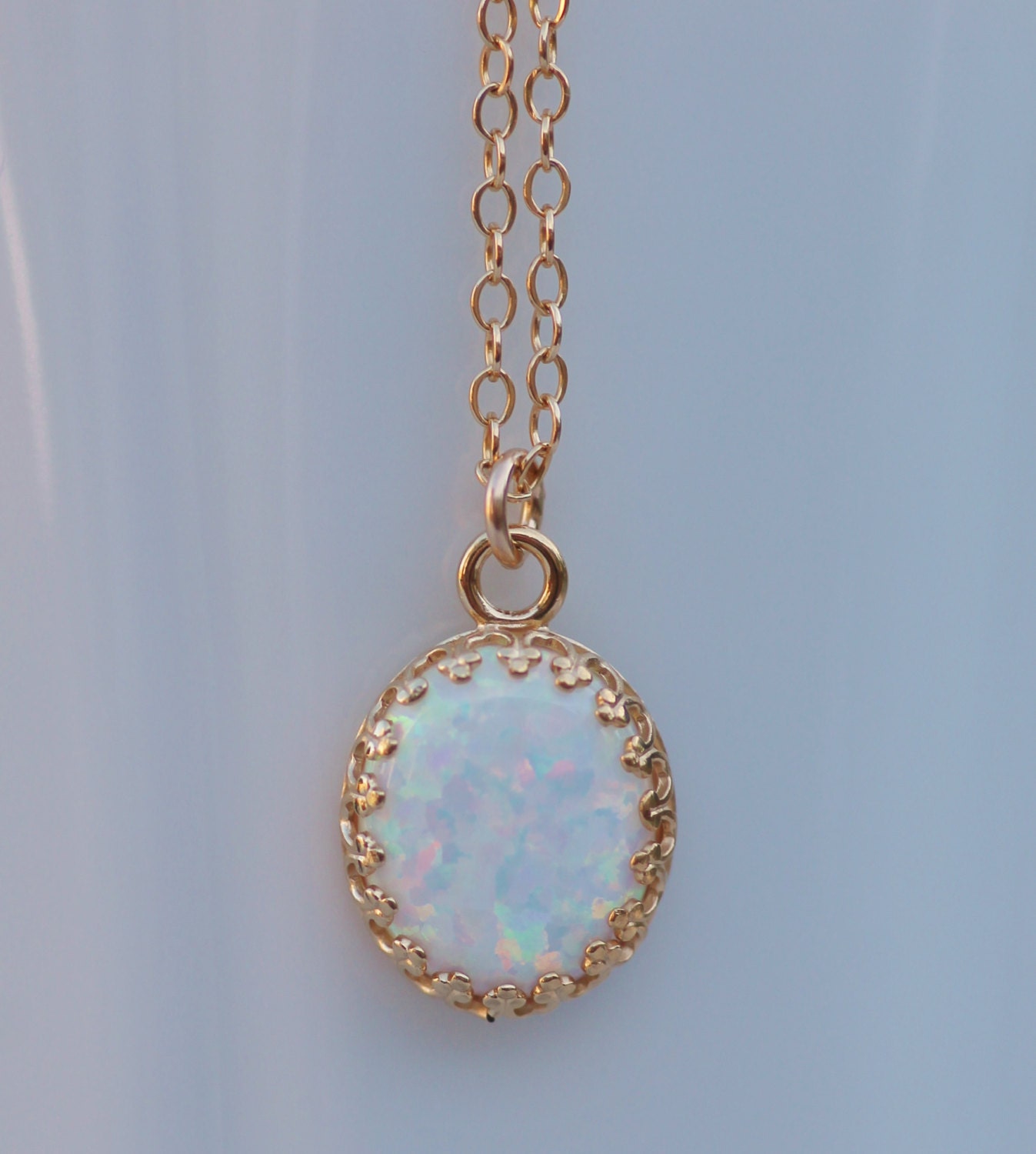 Genuine White Opal Necklacegold Crown Edge Setting Opal - Etsy