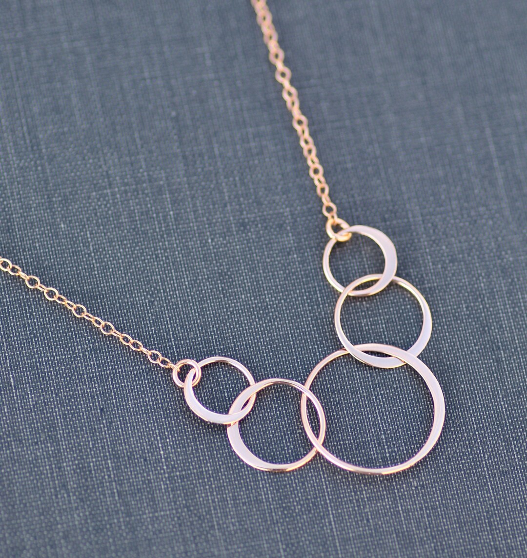 5 Interlocking Rings Necklace,14k Rose Gold Vermeil 50th Birthday ...