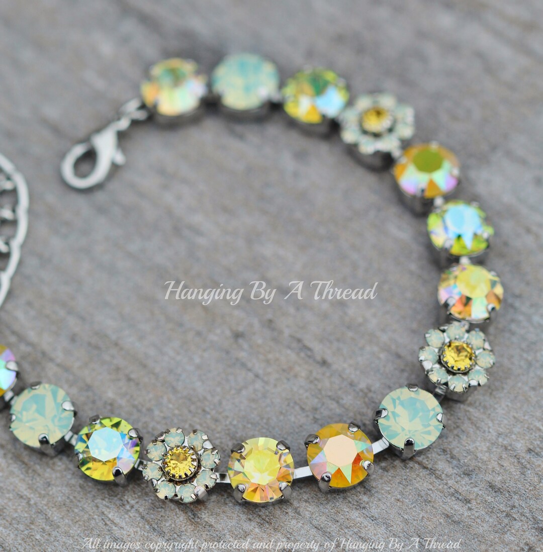 Swarovski Chrysolite Opal Yellow Jonquil Tennis Link Bracelet,silver ...