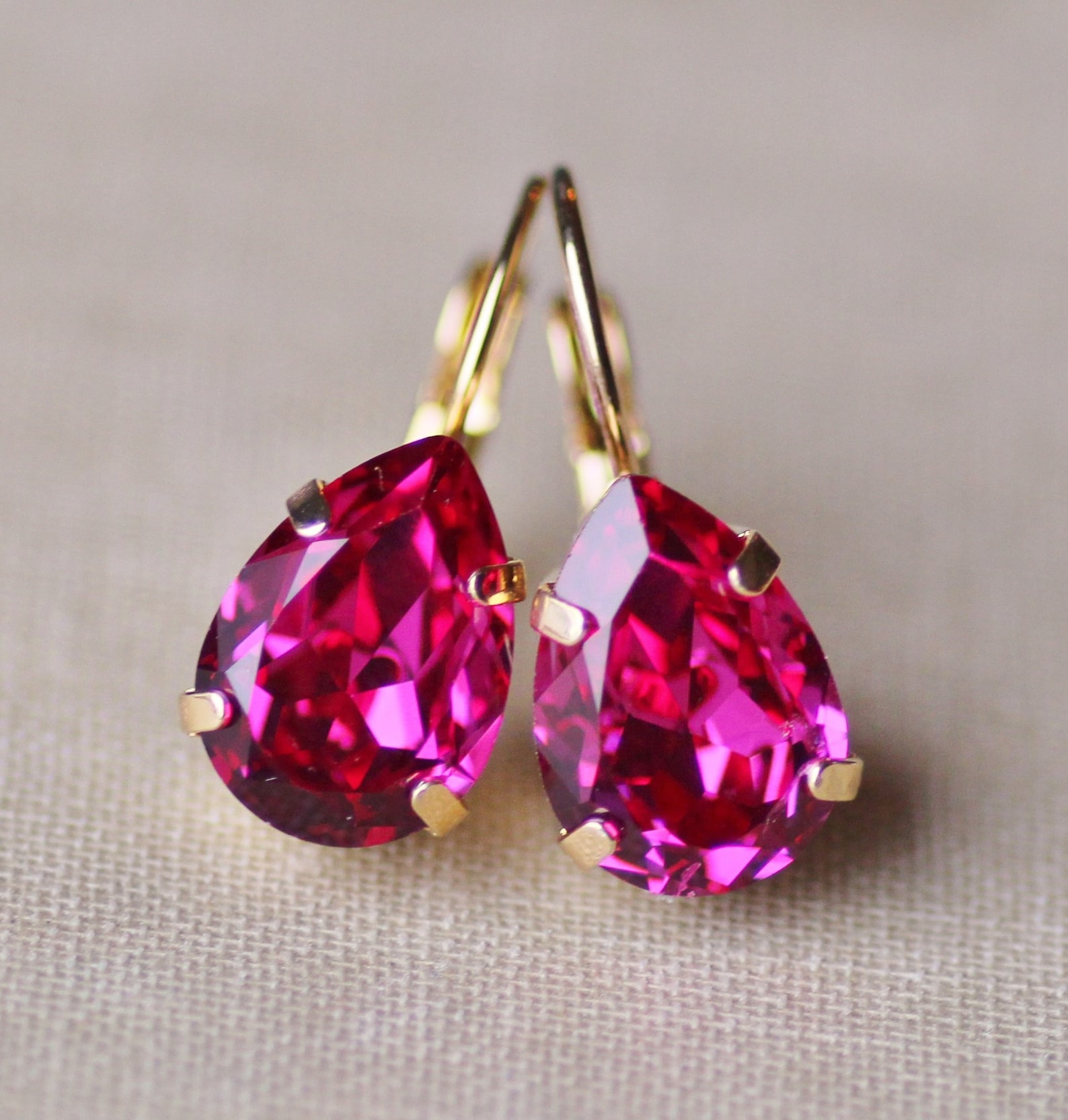 Fuschia Hot Bright Pink Crystal Rhinestone Earringsmall - Etsy