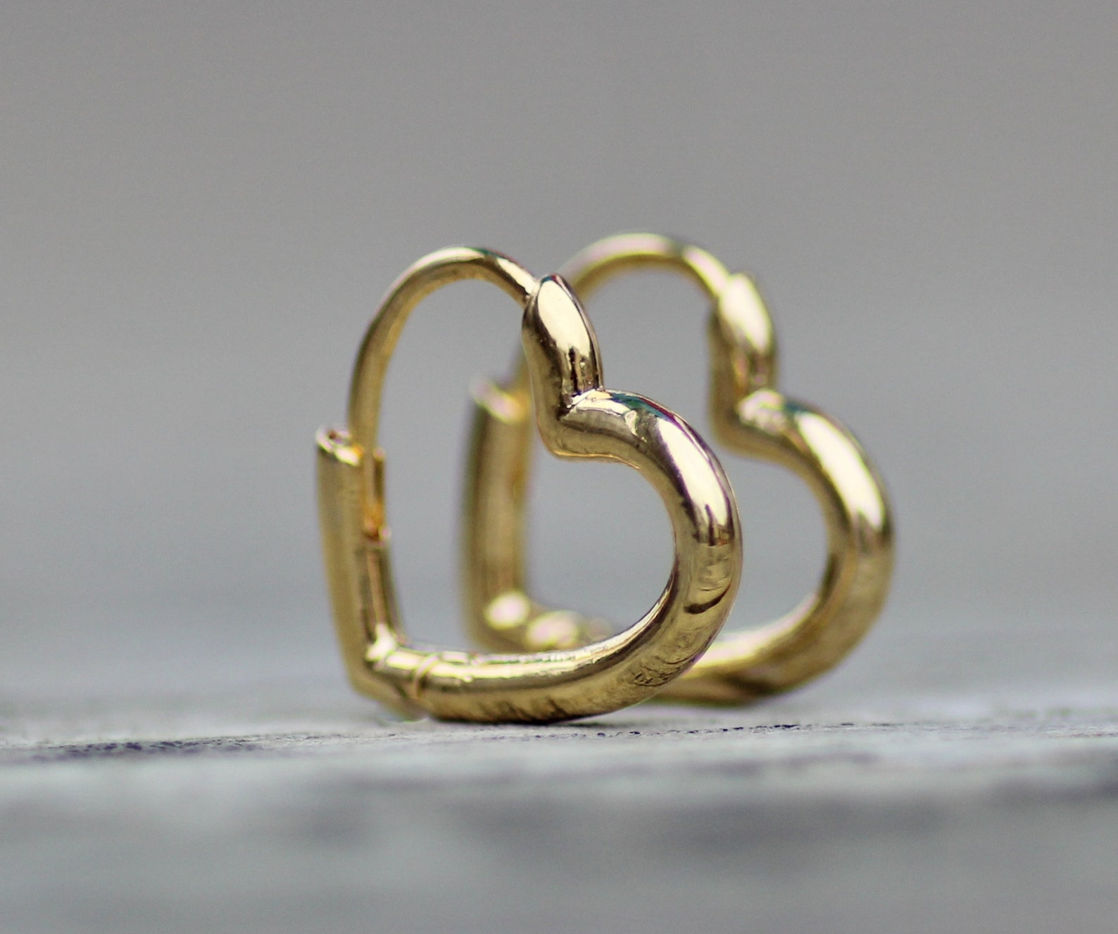 Small Gold Heart Hoop Earringssmall Gold One Touch - Etsy