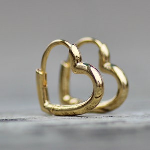 Small Gold Heart Hoop Earrings,small Gold One Touch Hoops,heart Shaped ...
