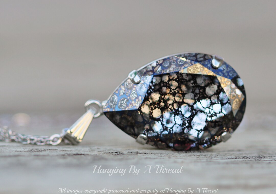 NEW COLOR Black Patina Large Pear Pendant,swarovski Crystal Rhinestone ...