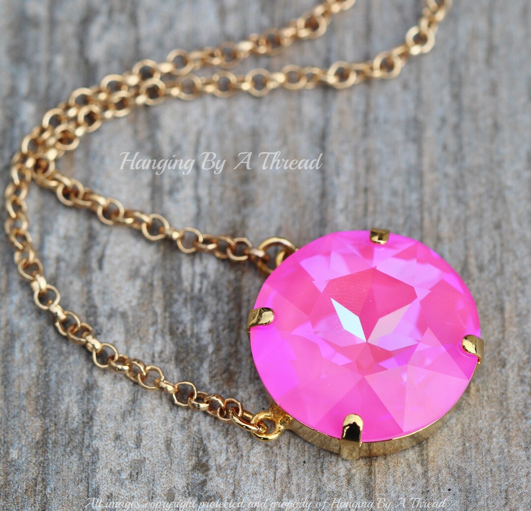 LIMITED Ultra Neon Pink AB Large Crystal Necklace,27mm Round Crystal ...