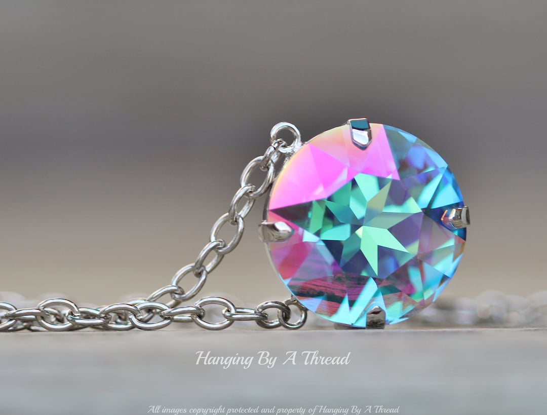 NEW Aqua Transmission Large Crystal Necklace,stacking Layering ...