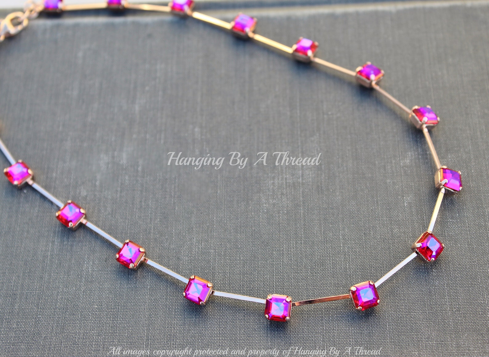 Siam Glacier Blue Imperial Necklace,rose Gold Square Crystal Tennis ...