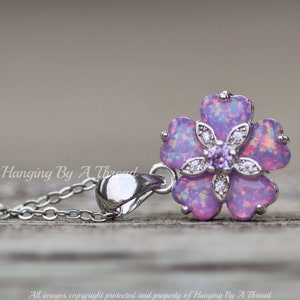 NEW Purple Opal Flower Pendant Necklace,silver Purple Lab Created Opal ...