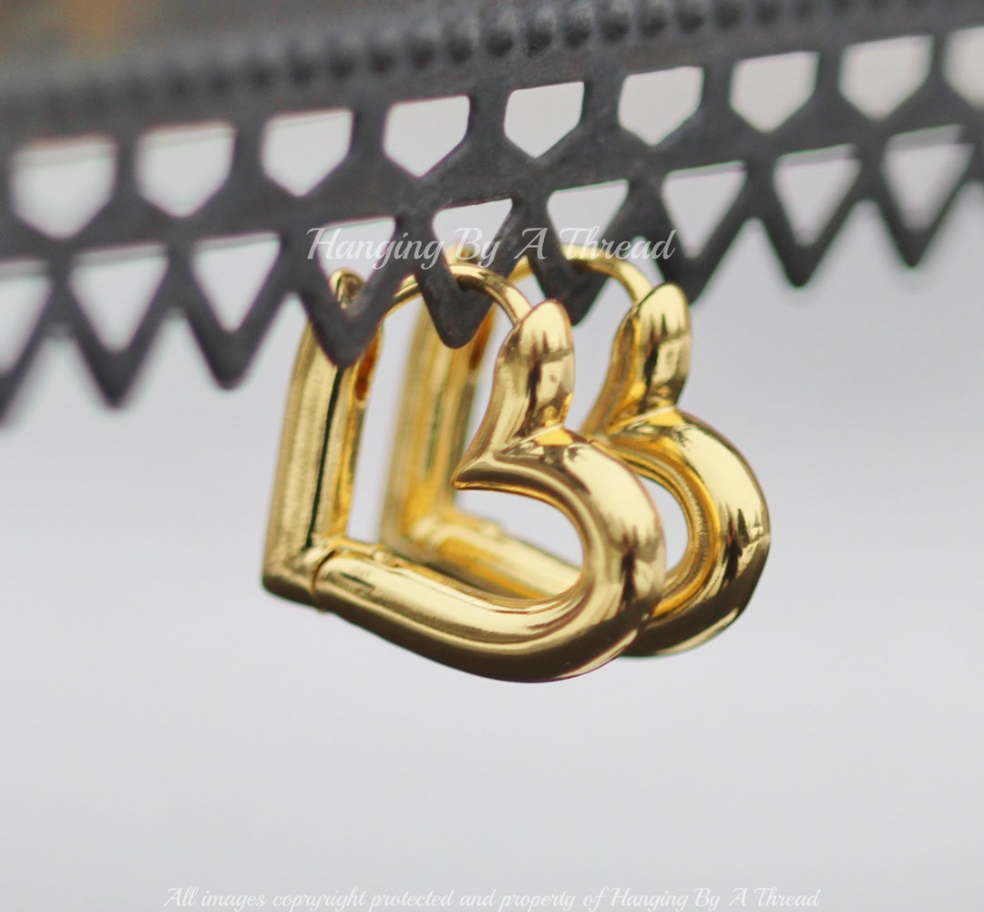 STRONGER Gold Heart Hoop Earrings,small Gold One Touch Hoops,heart ...