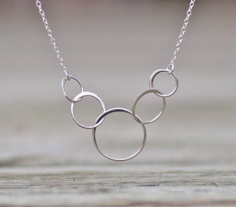 5 Interlocking Rings Necklacesterling Silver 50th Birthday - Etsy