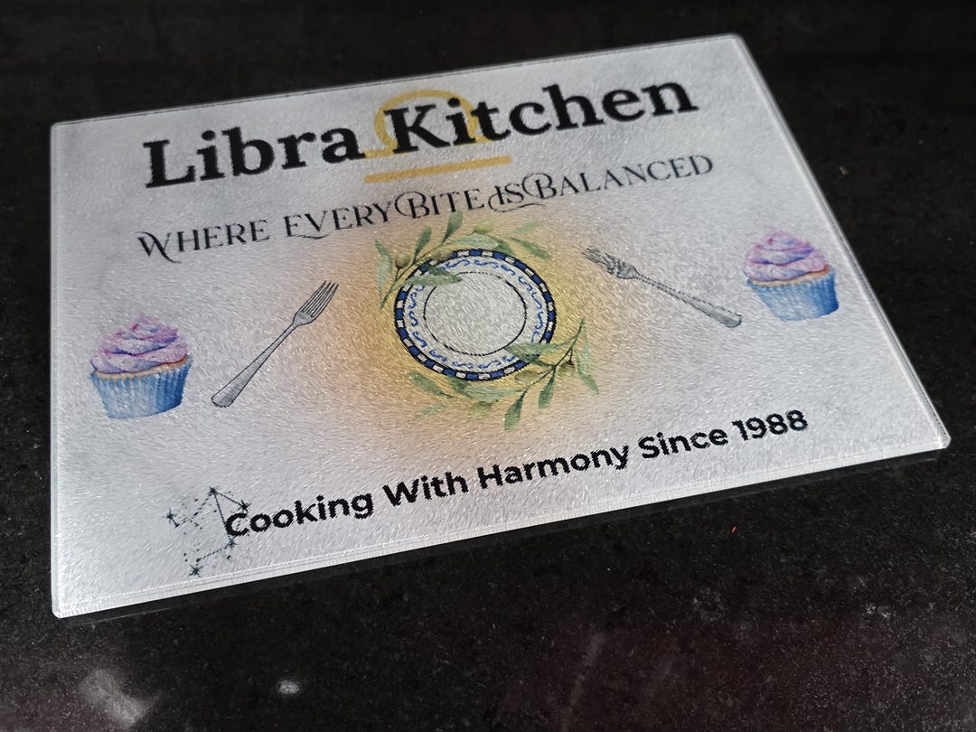 Libra Themed Tempered Glass Cutting Board / Personalized Birth Year ...