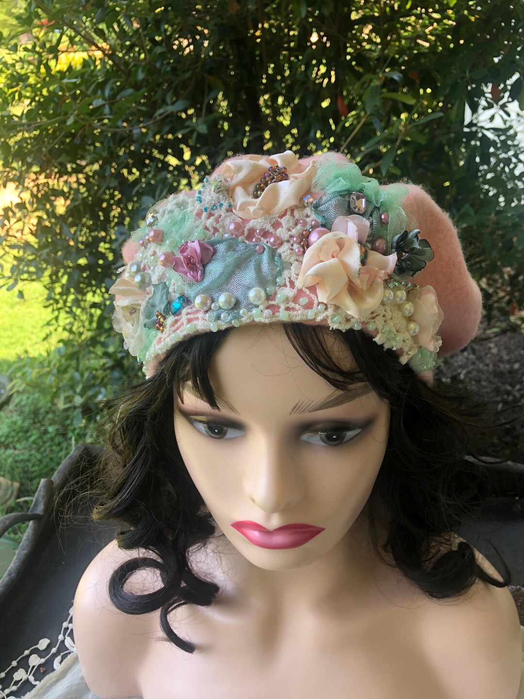 Boho Hat Flowers Pink Artsytextile Fabrics Hat - Etsy