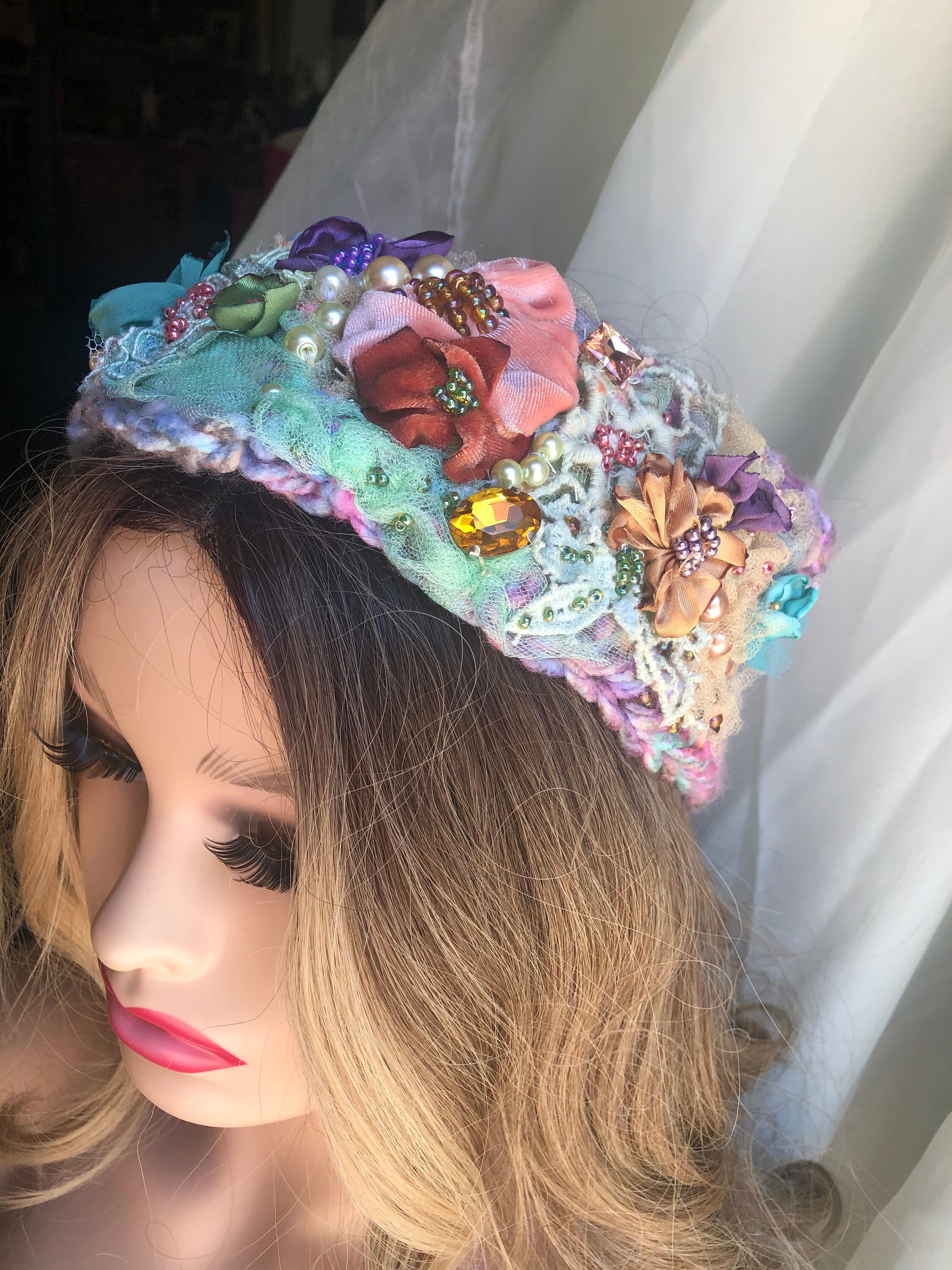 Textile Boho Victorian Embroidered Vintage Crochet Head Ban - Etsy