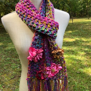 Scarve Bold Wearable Crochet Scarf Deep Burgundy Colors and Pinks - Etsy
