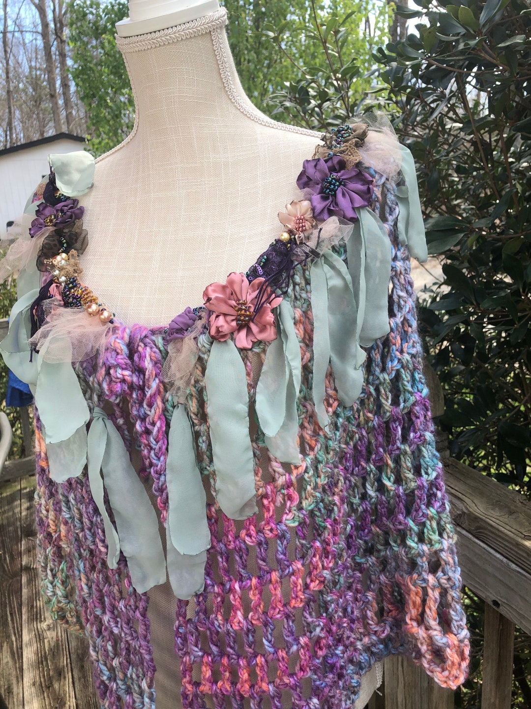 Chabby Crochet Artsy Shaw Flower Embroidered - Etsy