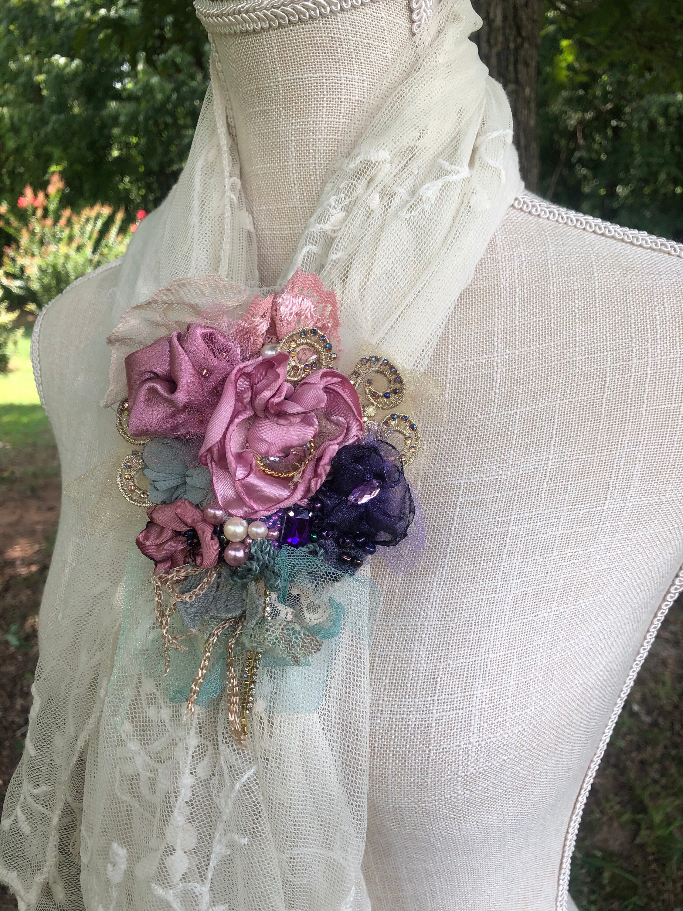 Embroidered Vintage Lace Sassy Textile Brooch Chabby Chic - Etsy