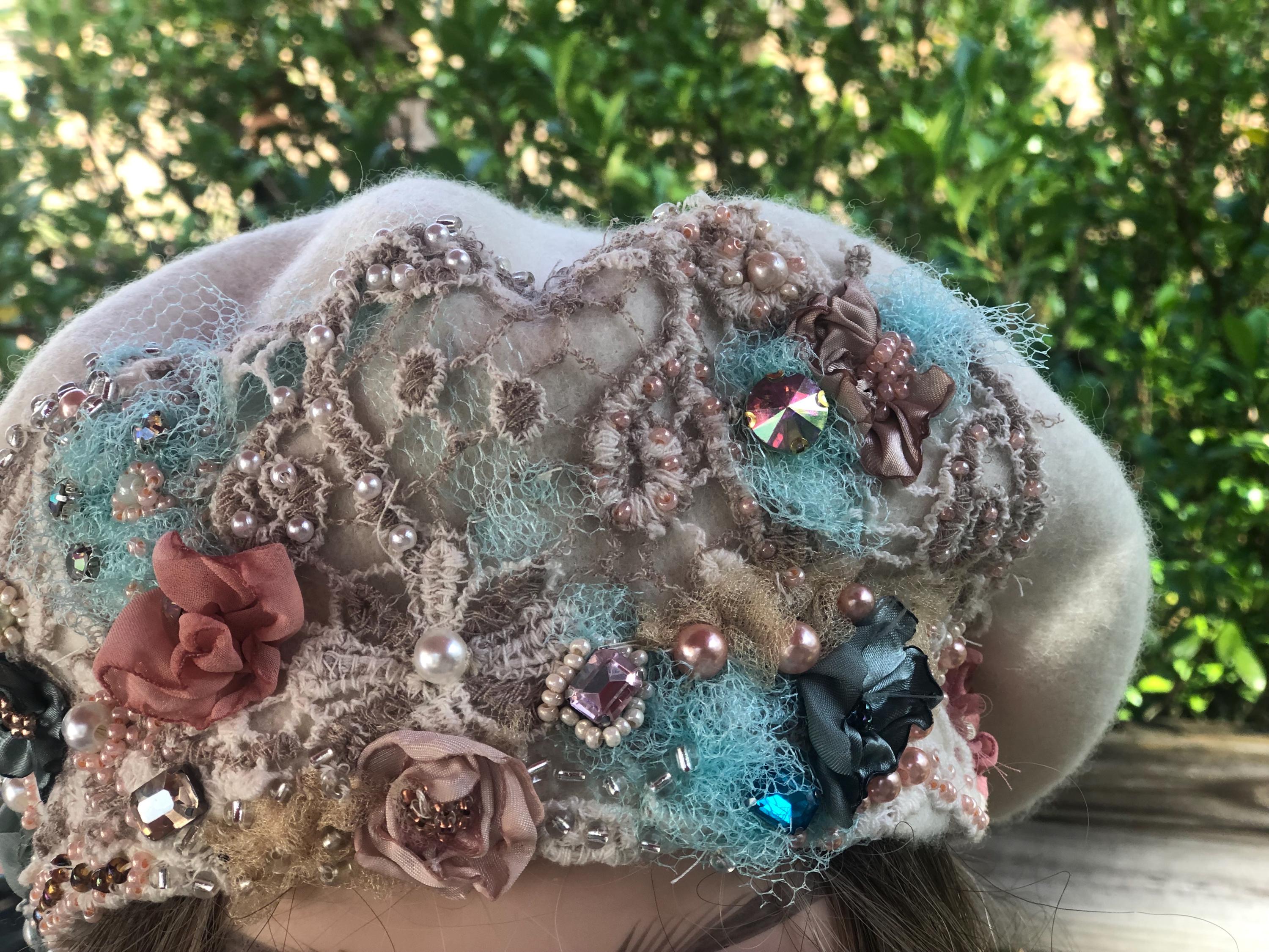 Bohemian Victorian Embroidered Flowers Hat White Crystal Benne - Etsy