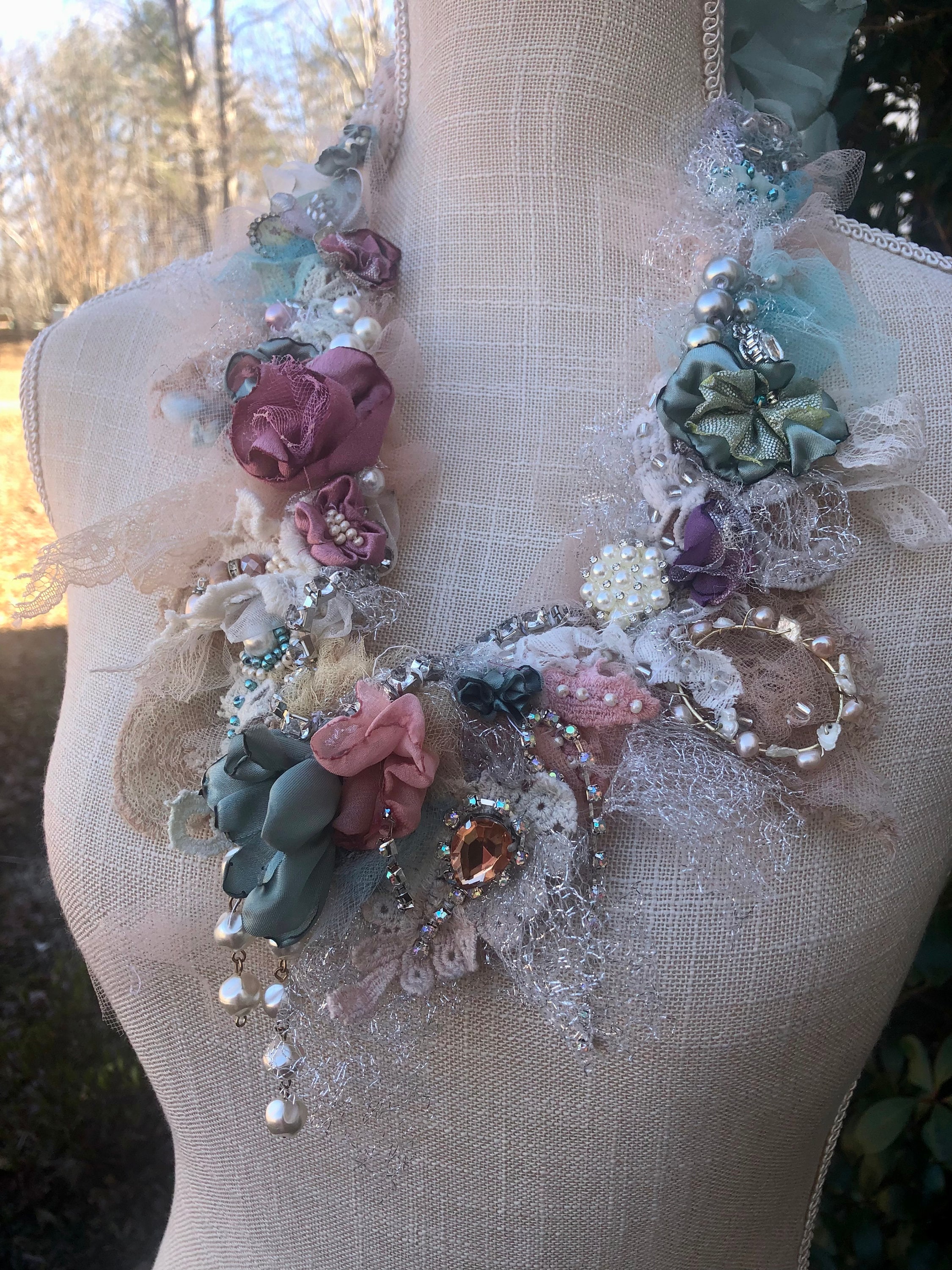 Spring Romantic Embroidered Vintage Necklace - Etsy